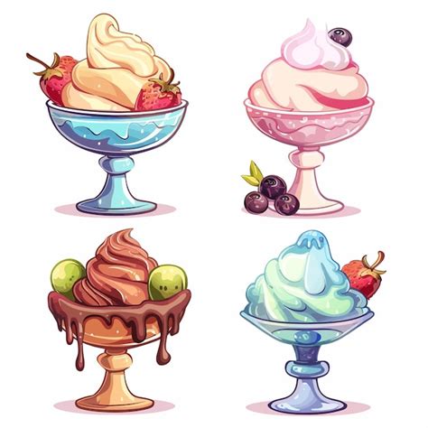 Un Conjunto De Diferentes Helados Y Helados Vector Premium