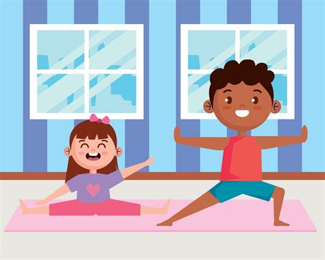 yoga para niños pequeños en el gimnasio 10480399 Vector en Vecteezy