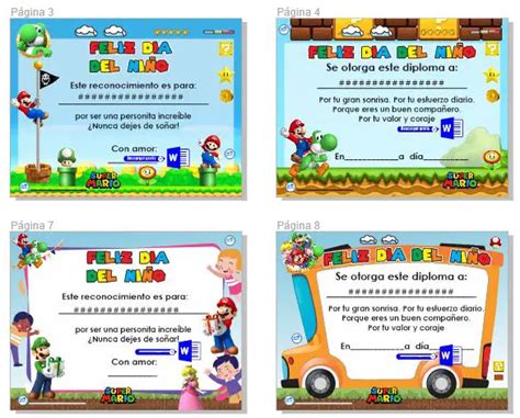 10 modelos de DIPLOMAS DIA DEL NIÑO MOTIVO MARIO BROS Materiales