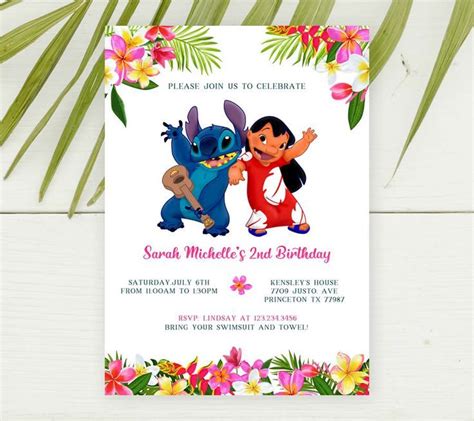 Lilo And Stitch Birthday Invitation Template Invitation Card Party