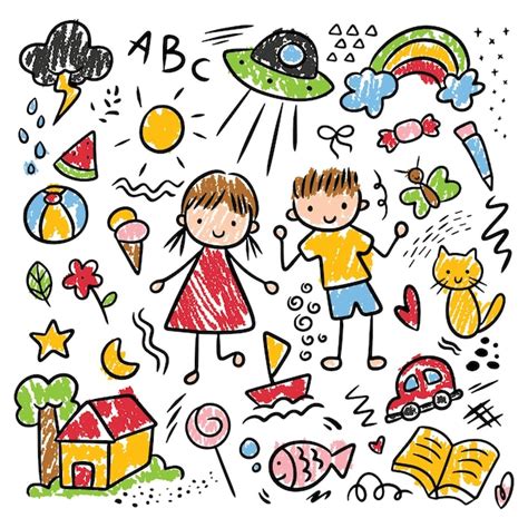 Lindo niño garabato dibujo ilustración vectorial Vector Premium