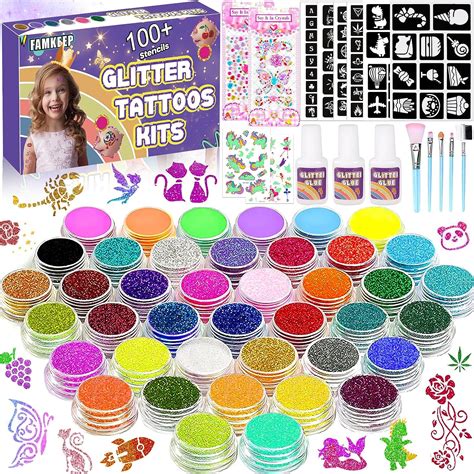 FAMKEEP Kit de Tatouage à Paillettes Enfant 41 Couleurs Tatouage