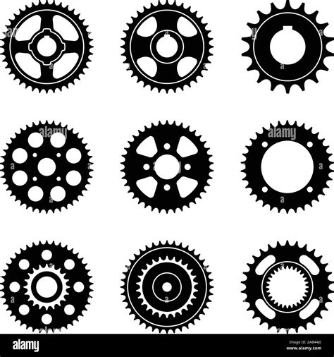 Varios Tipos De Rueda Dentada Iconos De La Plana Silueta Vector