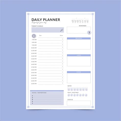 Plantilla De Planificador Diario Vector Premium