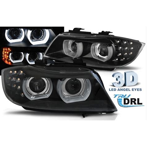2x Phares Angel Eyes noir BMW Série 3 E90 E91 de 2009 2011