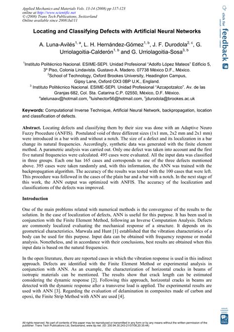 pdf locating and classifying defects with artificial neural networks