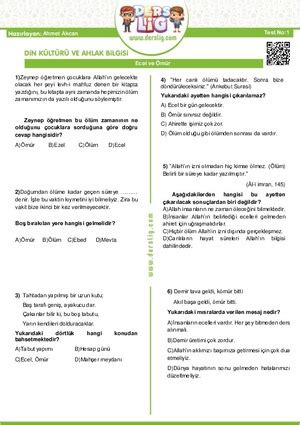 S N F Din K Lt R Ve Ahlak Bilgisi Ecel M R Yaprak Test Derslig