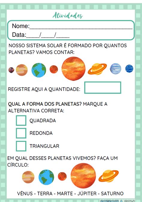 Atividades Do Sistema Solar Ensino Médio