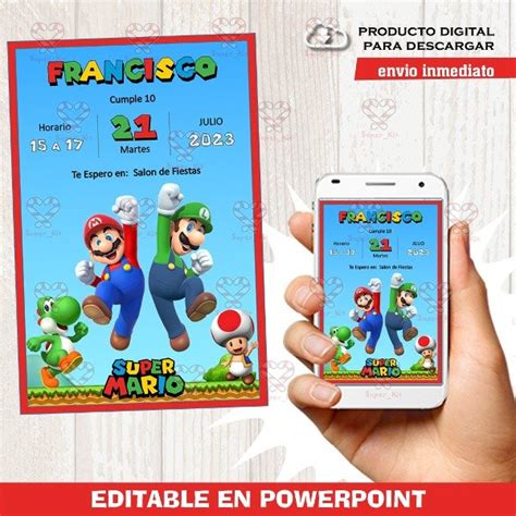 Super Mario Bros Invitacion Digital Editable Super Kit Imprimible