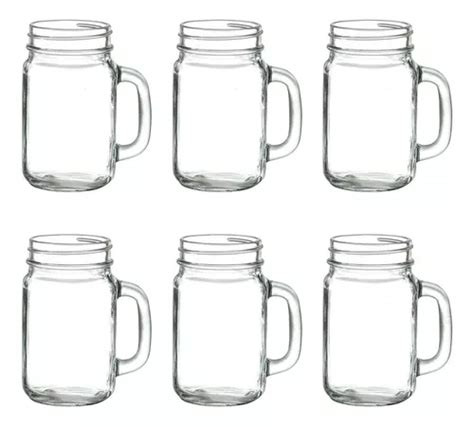 Set 6 Tarros Vaso Frasco Mason Jar Liso Vintage Vidrio 480ml Color