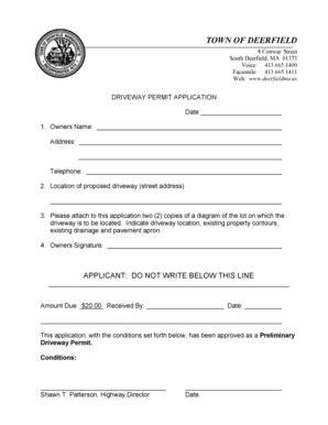 Fillable Online Driveway Permit Application Deerfield Fax Email Print