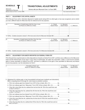 Fillable Online Revenue Wi 2012 I 019 Wisconsin Schedule T