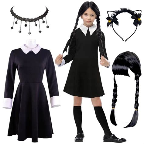 Wednesday Addams Strój Sukienka Cosplay przebranie Peruka Akcesoria M