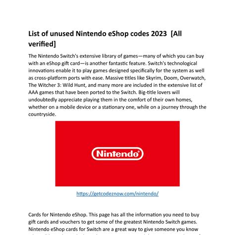 List Of Unused Nintendo Eshop Codes 2023 All Verified Pdf DocDroid