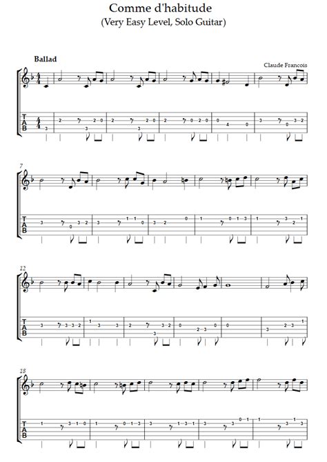 Comme d habitude Very Easy Level Solo Guitar Claude François