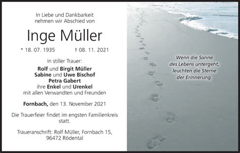 Inge Müller Traueranzeige trauer inFranken de