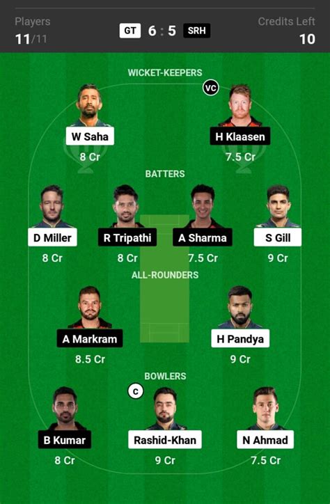 GT vs SRH Dream11 Prediction in Hindi य टम बन क बन सकत ह नबर 1
