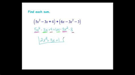 8 1 adding and subtracting polynomials youtube