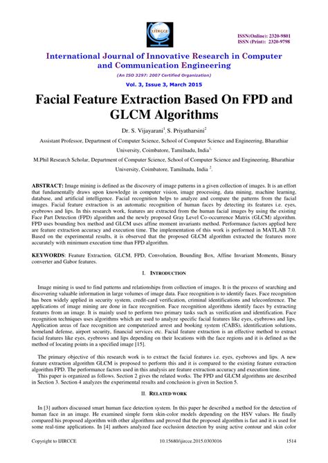 pdf facial feature extraction based on fpd and glcm algorithms