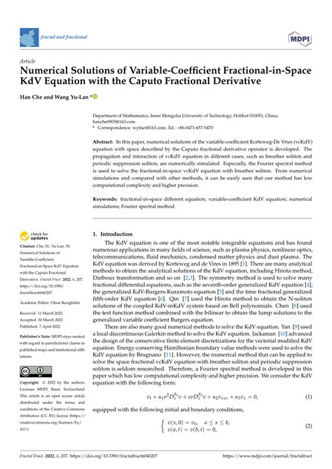 pdf numerical solutions of variable coefficient fractional in space kdv equation with the