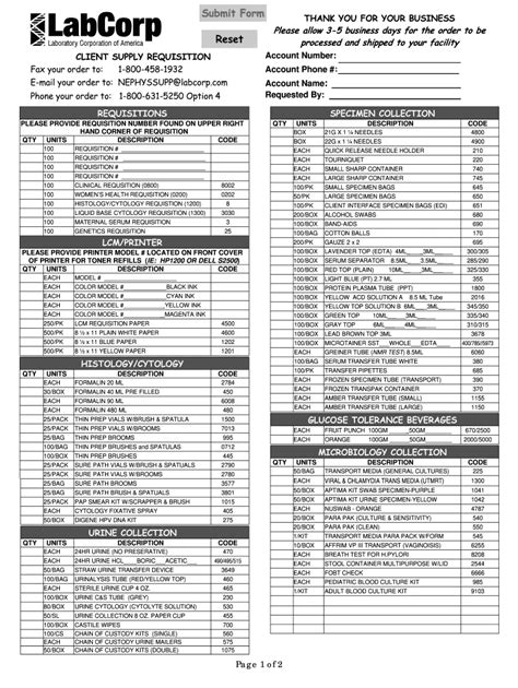 Labcorp Client Supply Order Form Fill Online Printable Fillable