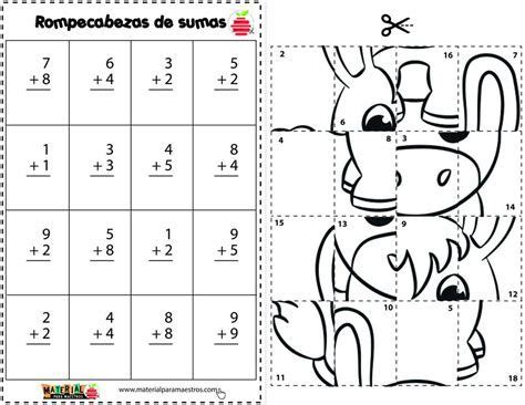 Rompecabezas De Sumas Para Preescolar Y Primaria Primeros Grados