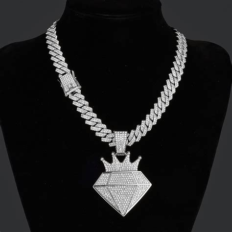Novo Corrente Cravejada Colar Hip Hop Ice Cravejado Pingente Diamante