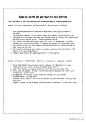 8 Adjectifs Briser glace Pratique orale Français FLE fiche