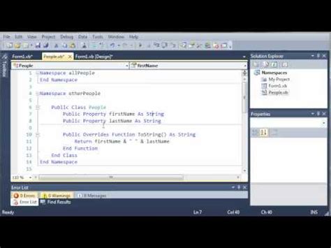 Visual Basic Tutorial More On Nested Namespaces Youtube