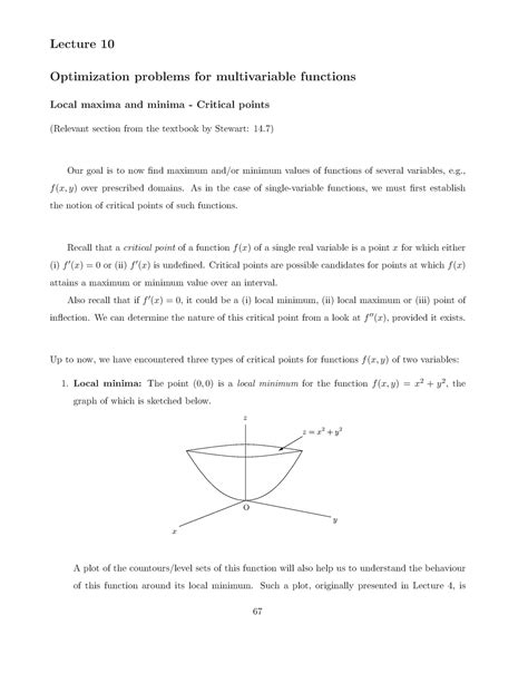 multivariate function optimization lecture 10 optimization problems for multivariable