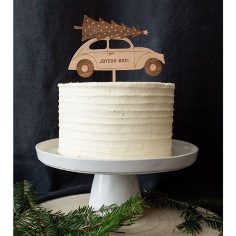 Cake topper voiture Joyeux Noël bois Royaume MELAZIC Cupcakes
