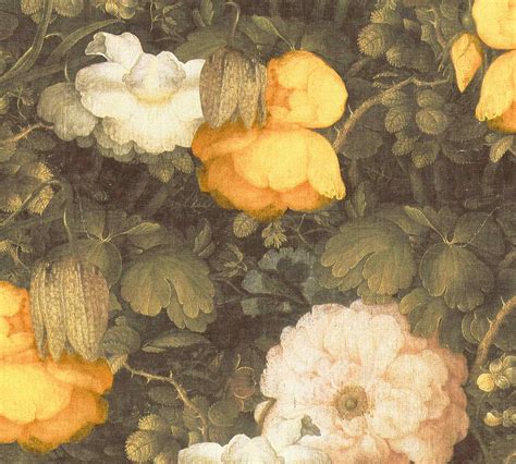 Non Woven Wallpaper Flowers Vintage Green Yellow 36921 1