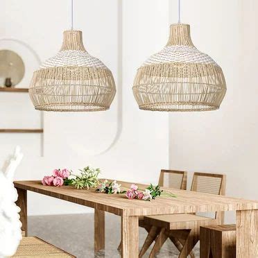 Arturesthome White Handwoven Rattan Boho Pendant Lighting Fixtures
