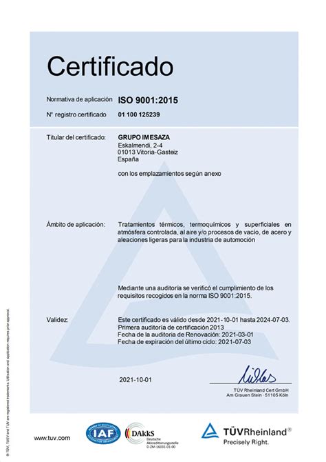 Certificados Imesaza tratamientos térmicos