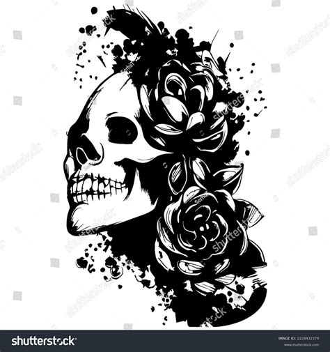 Feminine Skull Flower Tattoo Hand Drawn Stock Vector Royalty Free