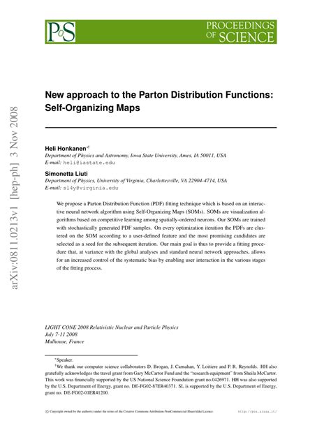 pdf new approach to the parton distribution functions self organizing maps