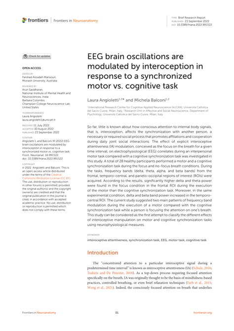 pdf eeg brain oscillations are modulated by interoception in response to a synchronized motor
