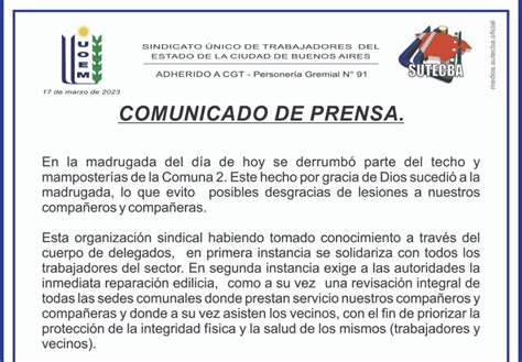 Comunicado de Prensa S U T E C B A Sindicato Único de