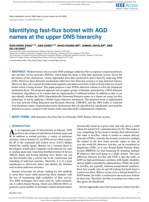 pdf identifying fast flux botnet with agd names at the upper dns hierarchy