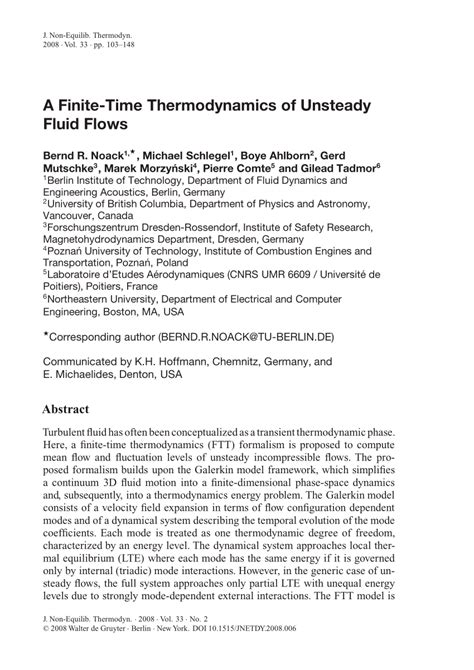 pdf a finite time thermodynamics of unsteady fluid flows