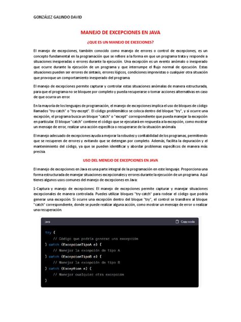 manejo de excepciones en java pdf java lenguaje de programación gestión de tecnología de