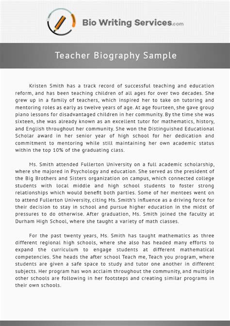 Brief Biographical Sketch Example Inchainsforchrist Org