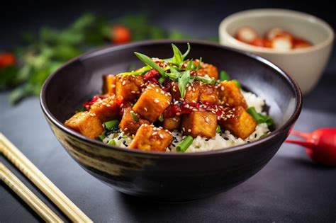 Vegan Poke Bowl With Marinated Tofu And Sushi Rice Premium AI