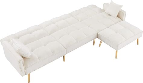 Voohek Sofá cama reversible moderno color blanco crema tapizado de