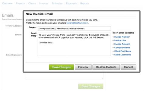 The Email Screen For New Invoice Email
