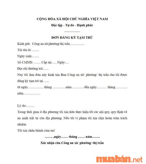 Mẫu Đăng Ký Tạm Trú Hướng Dẫn Điền Đơn Đăng Ký Tạm Trú Đơn Giản