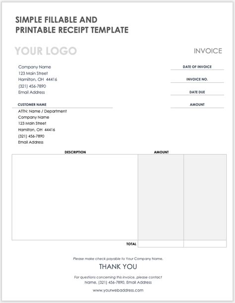 Free Printable Receipt Templates Simple Template Design Free