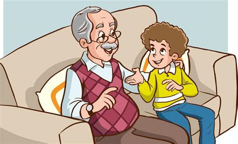 Abuelo Y Nieto Hablando Vector De Dibujos Animados 18807823 Vector En