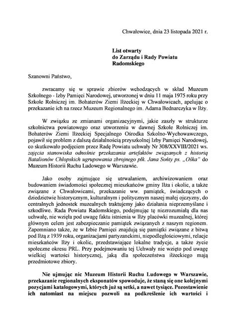 List otwarty w sprawie przekazania eksponatów ze Szkolnej Izby Pamięci