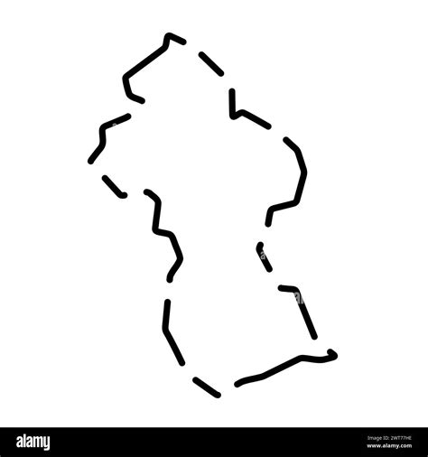Guyana Country Simplified Map Black Broken Outline Contour On White